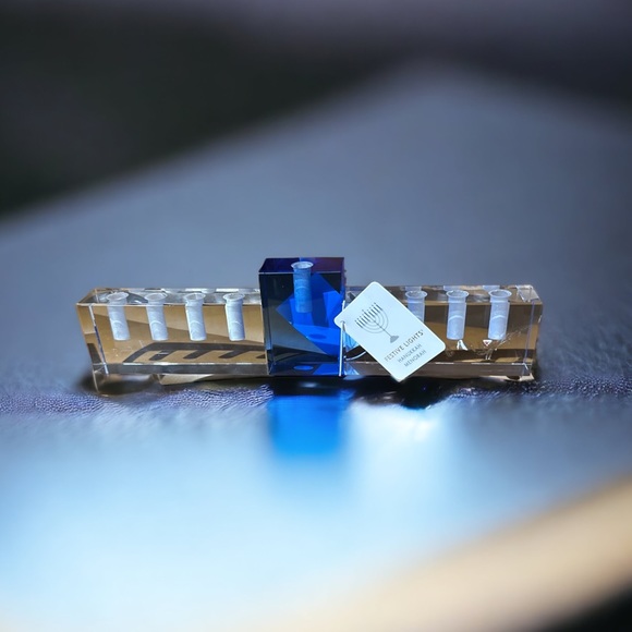 Holiday | Glass Blue And Clear Menorah Hanukkah Nwt 11 | Poshmark